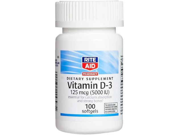 Rite Aid Vitamin D-3 Dietary Supplement Softgels, 125 mcg (5000 IU ...