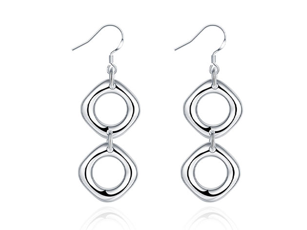 Double Loop Drop Earrings in 18K White Gold Plating | StackSocial