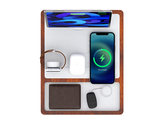 QUAD TRAY Wireless Charging Station (White Top/Oak Base/USB-C) | Gadget ...
