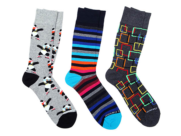 3-Pair Socks Combo Pack (Dabbing Panda/Open Stripe/Chain Link ...