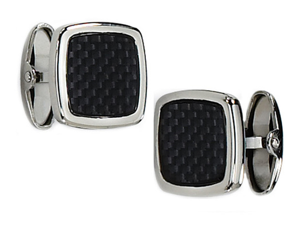 Mens Chisel Black Carbon Fiber Cuff Links in Stainless Steel | StackSocial