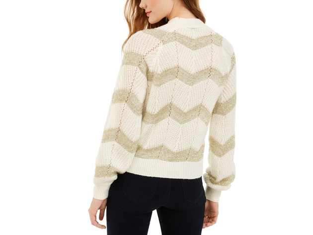 Planet Gold Juniors' Women's Metallic Chevron Sweater White Size Medium ...