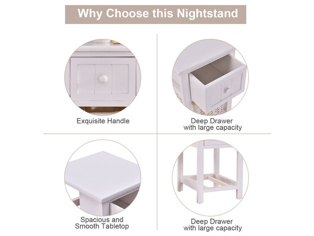 Costway Mini Night Stand 2 Layer 1 Drawer Bedside End Table Organizer ...
