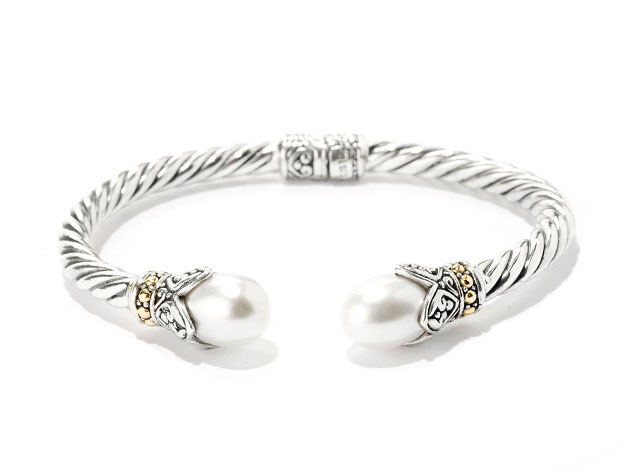 The Samuel B. Collection Freshwater Pearl Bangle - Sterling Silver and ...