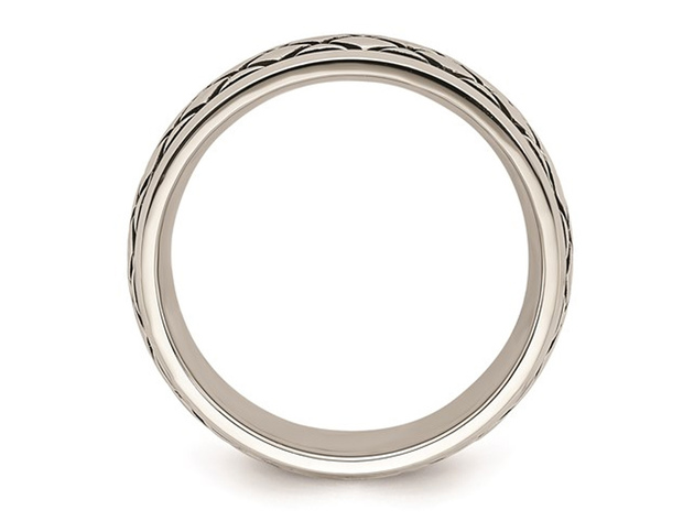 Mens Stainless Steel 8mm Polished Checkered Pattern Ring - 13 | Black ...