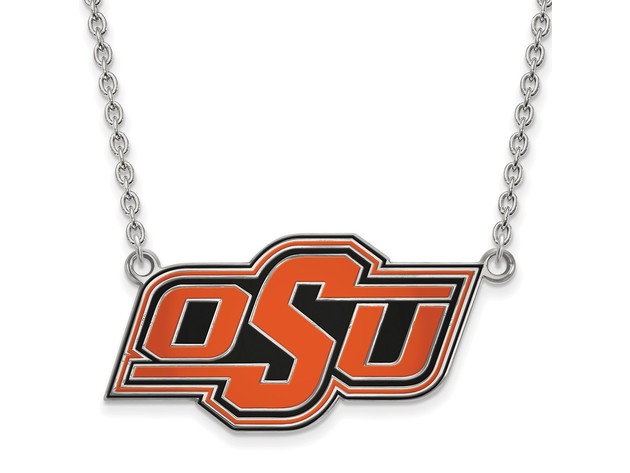 Sterling Silver Oklahoma State Large OSU Enamel Pendant Necklace ...