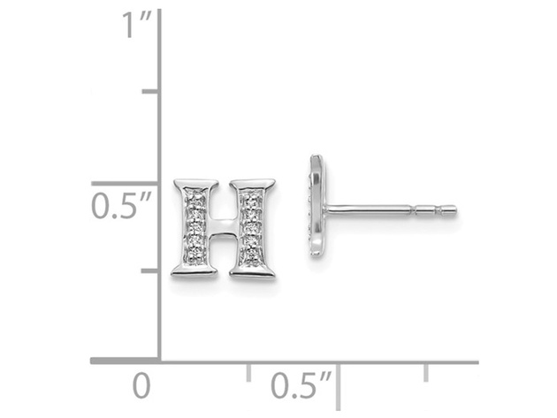 Accent Diamond Letter - H - Charm Earrings in 14K White Gold | StackSocial