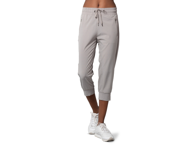 Women’s 21-Inch Woven Capri with Front Zip Pockets, Elastic Waistband ...