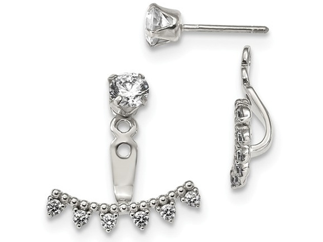 Sterling Silver Polished Front and Back Post Earrings with Synthetic CZ ...