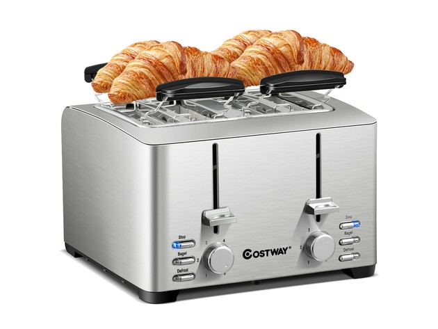 Costway Stainless Steel 4 Slice Toaster Extra-Wide Slot 6 Shade Setting ...