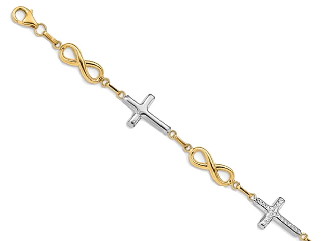 14K Yellow and White Gold Infinity Cross Bracelet (7.25 Inches ...