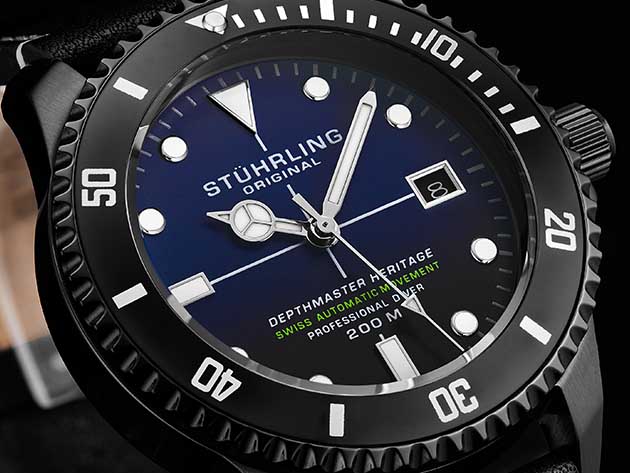 Stührling Depthmaster Heritage Swiss Automatic 42mm Dive Watch (Blue ...