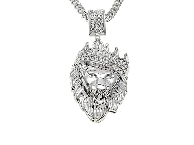 14K White Gold Plated Iced Out Lion Pendant Necklace | StackSocial
