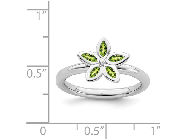 2/5 Carat (ctw) Green Peridot Flower Ring in Sterling Silver - 9 | Joyus