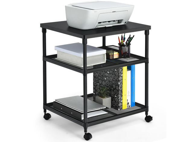 Costway 3-Tier Printer Stand Rolling Fax Cart w/ Adjustable Shelf ...