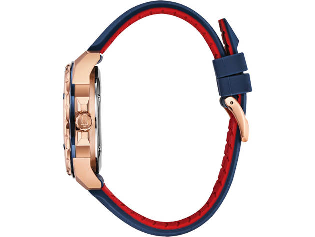 Bulova 98A227 Mens Marine Star Rose Gold and Blue Watch | StackSocial