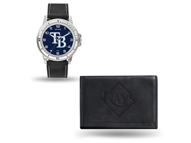 MLB Mens Tampa Bay Rays Black Leather Watch/Wallet Set | StackSocial