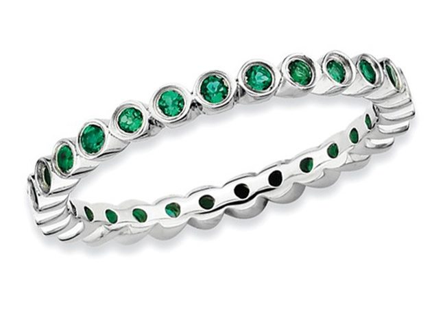 Created Green Emerald Eternity Ring 2/5 Carat (ctw) in Sterling Silver ...