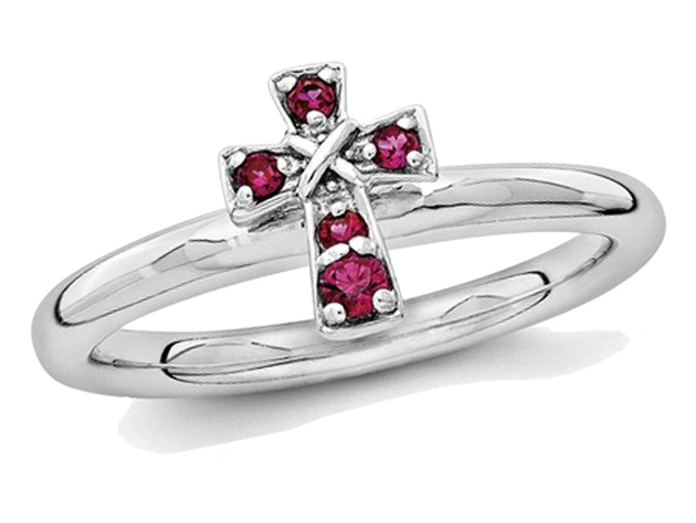 Lab Created Ruby Cross Ring 1/8 Carat (ctw) in Sterling Silver - 9 ...