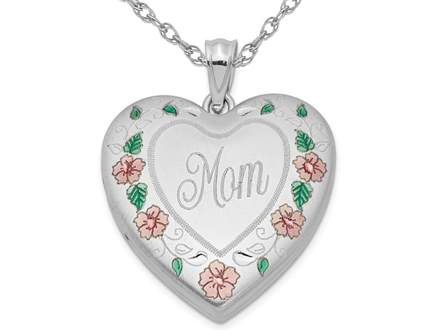 Sterling Silver Mom Heart Flower Locket with Chain | StackSocial