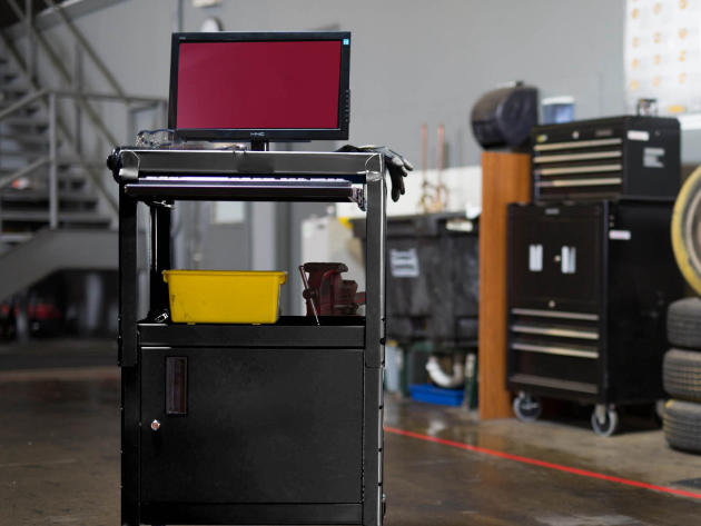 Offex Adjustable 42"H Steel Audio/Video Cart with Locking Cabinet ...