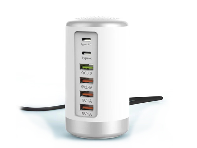 6-Port USB Fast Charge Tower (White) | Black Enterprise