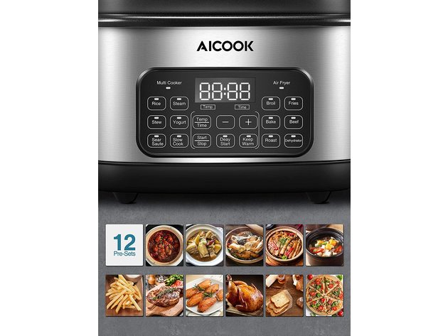 AICOOK 6.5qt Slow Cooker Air Fryer Combo, 12-in-1 Multicooker ...