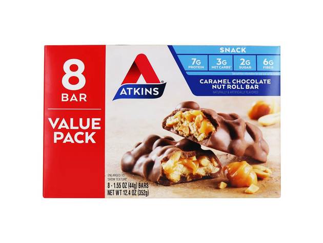 Atkins - Snack Bars Box Value Pack Caramel Chocolate Nut Roll - 8 Bars ...