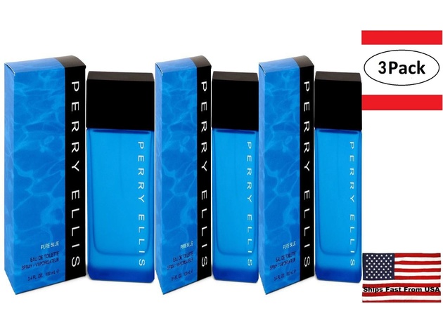 3 Pack Perry Ellis Pure Blue by Perry Ellis Eau De Toilette Spray 3.4 ...